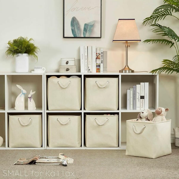 Fabric Cube Storage Boxes | Light Beige Storage Baskets for White Cube ...