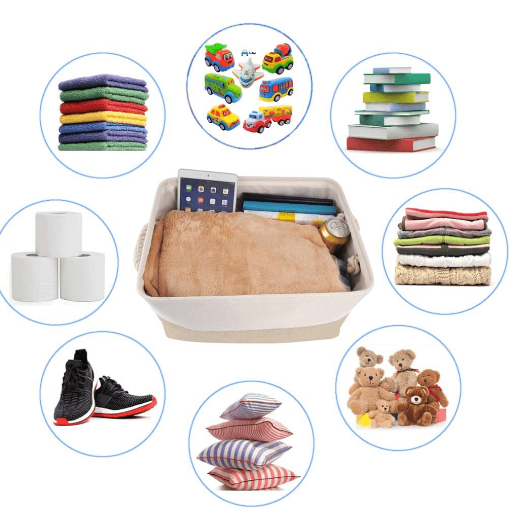 White Khaki Storage Baskets With Rope Handles For Wardrobe – Mangata