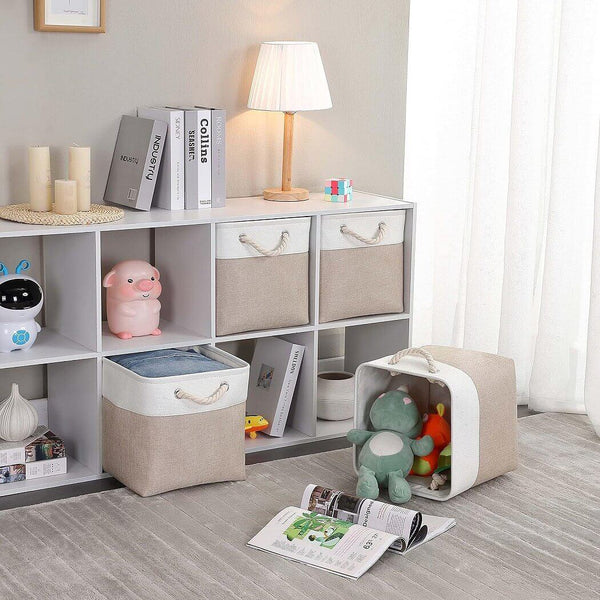 White Light Khaki Storage Cube Boxes with Rope Handles – Mangata