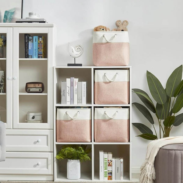 White Pink Fabric Storage Cube Boxes with Rope Handles – Mangata
