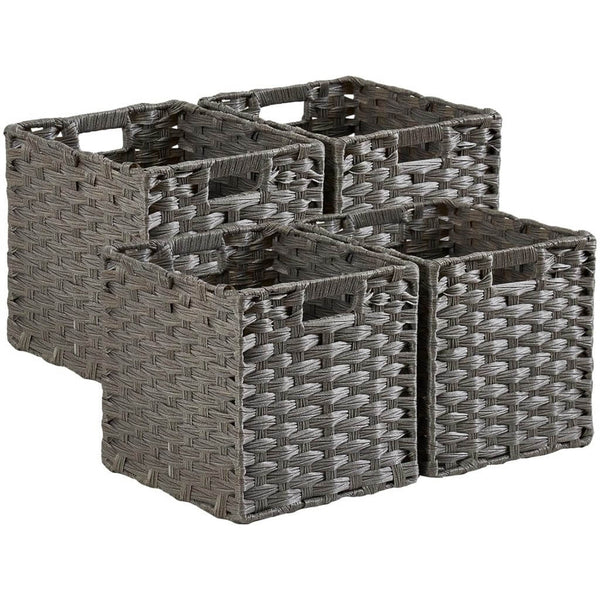 Ash Grey Wicker Storage Cube Boxes | Waterproof Rattan Effect Closet ...