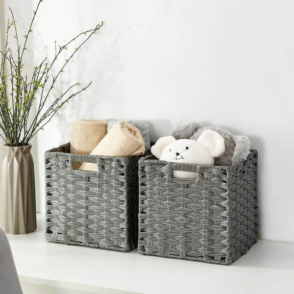 Ash Grey Wicker Storage Cube Boxes | Waterproof Rattan Effect Closet ...