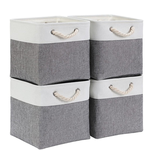 Foldable Cloth Storage Cubes Grey White Stylish Baskets for Bedroom ...