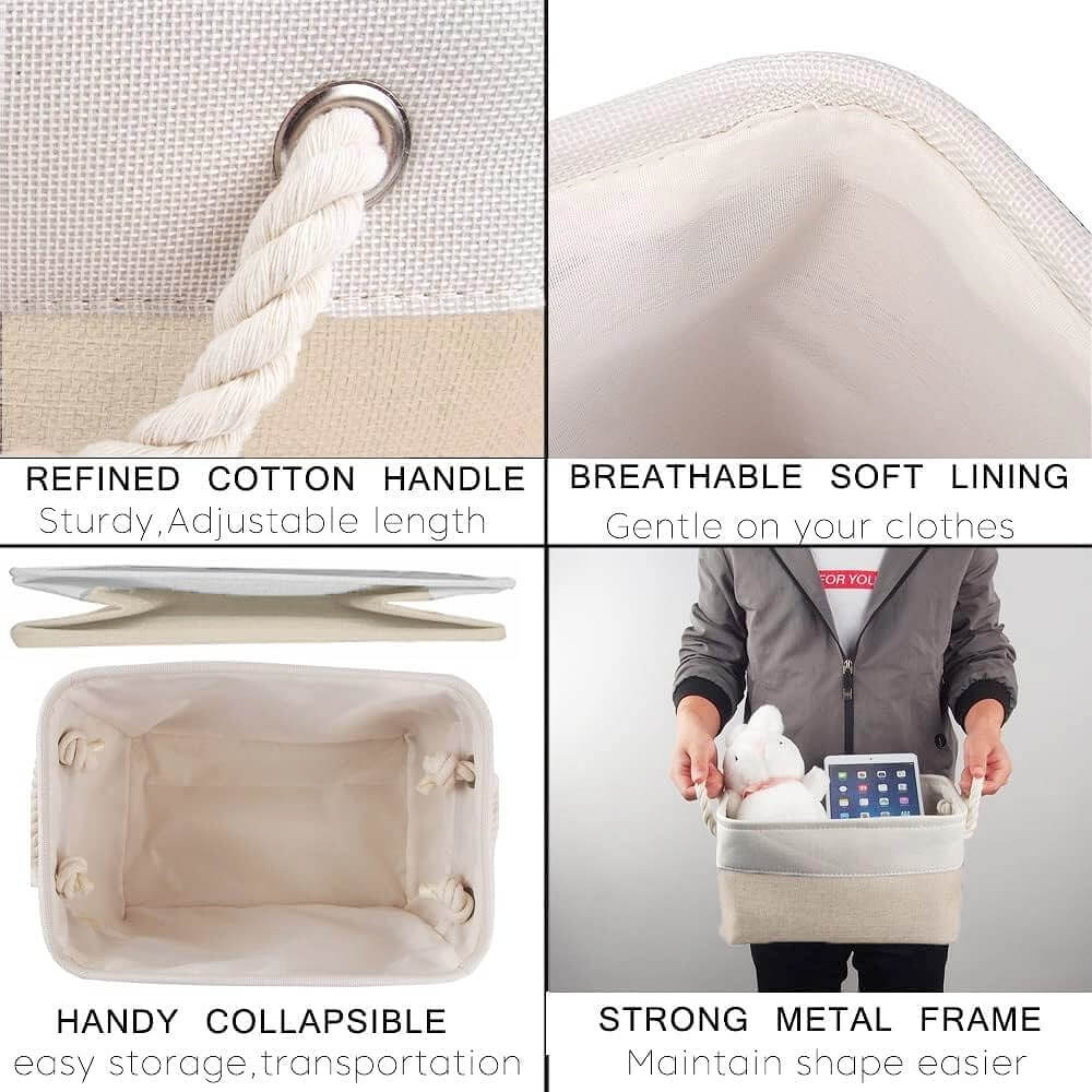 White Khaki Storage Baskets With Rope Handles For Wardrobe – Mangata