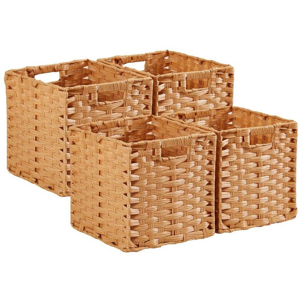 28cm Hand-Woven Polyrattan Storage Cube Boxes Popcorn Beige – Mangata