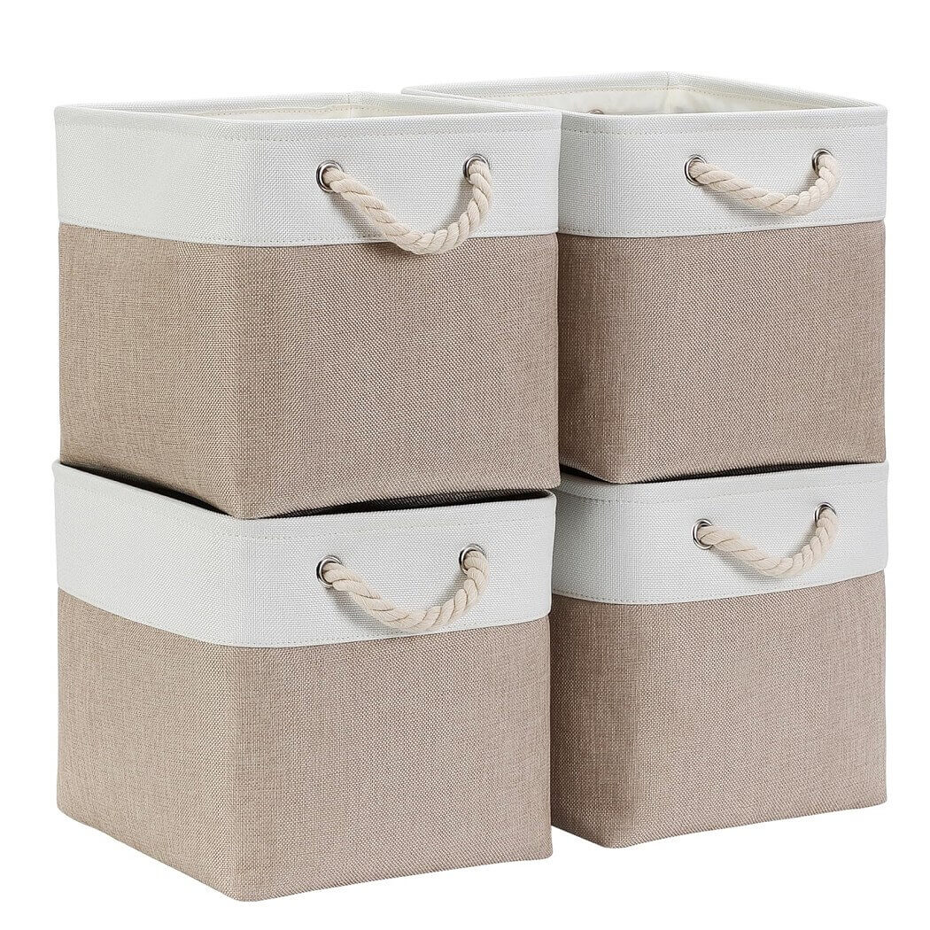 White Light Khaki Storage Cube Boxes with Rope Handles – Mangata