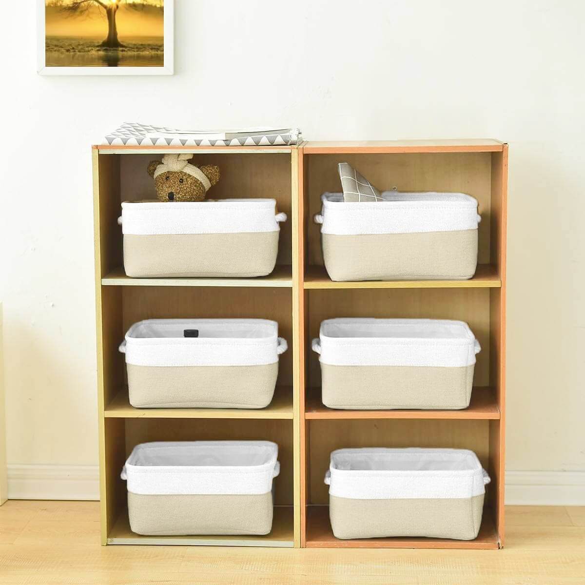 White Khaki Storage Baskets With Rope Handles For Wardrobe – Mangata