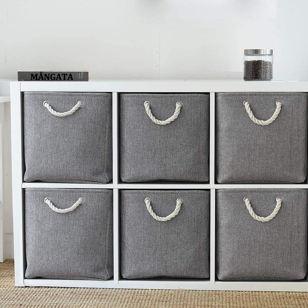 Fabric Storage Basket, Canvas Cube Storage Boxes 28cm for Cupboards ...