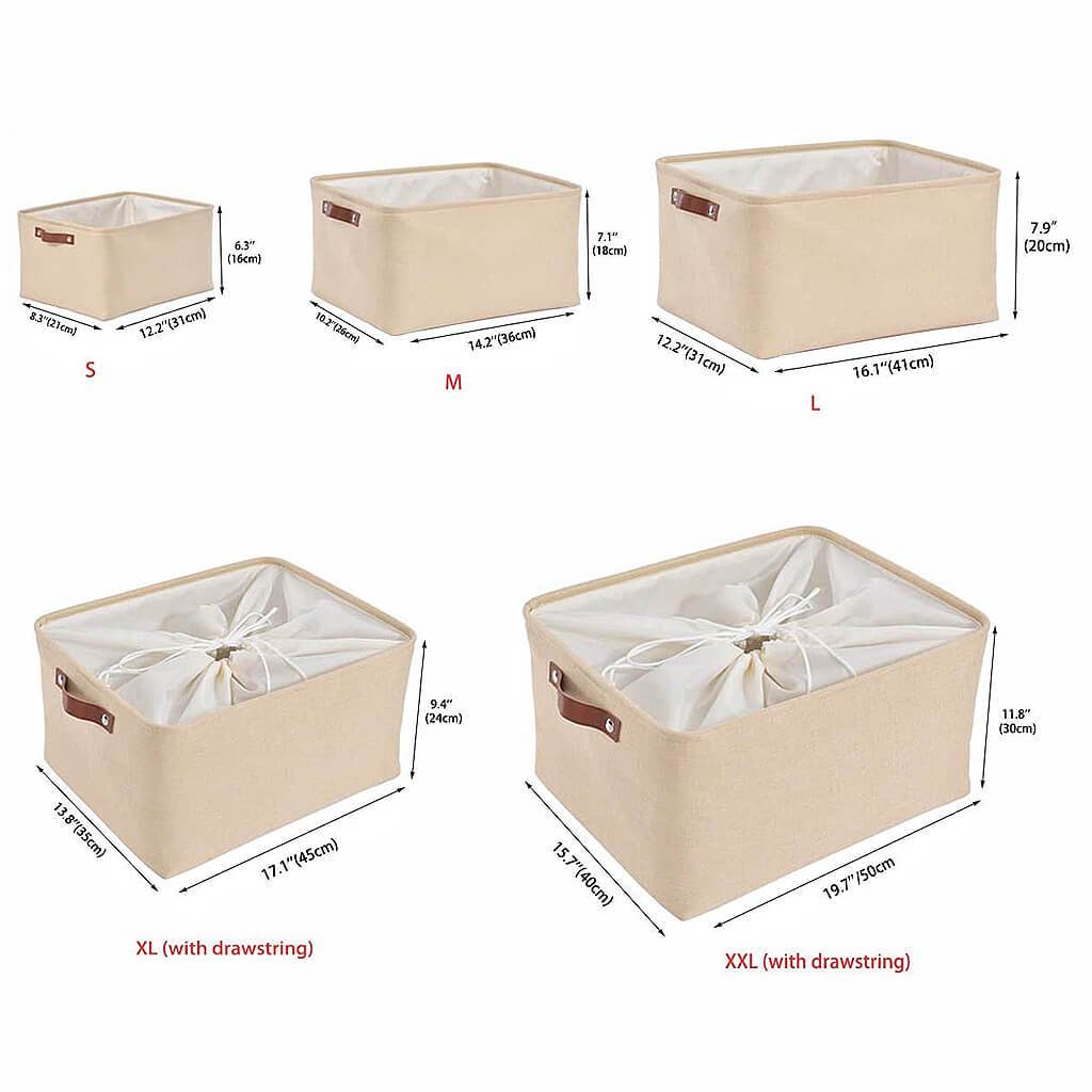 Collapsible Beige Storage Box with Leather Handle – Mangata