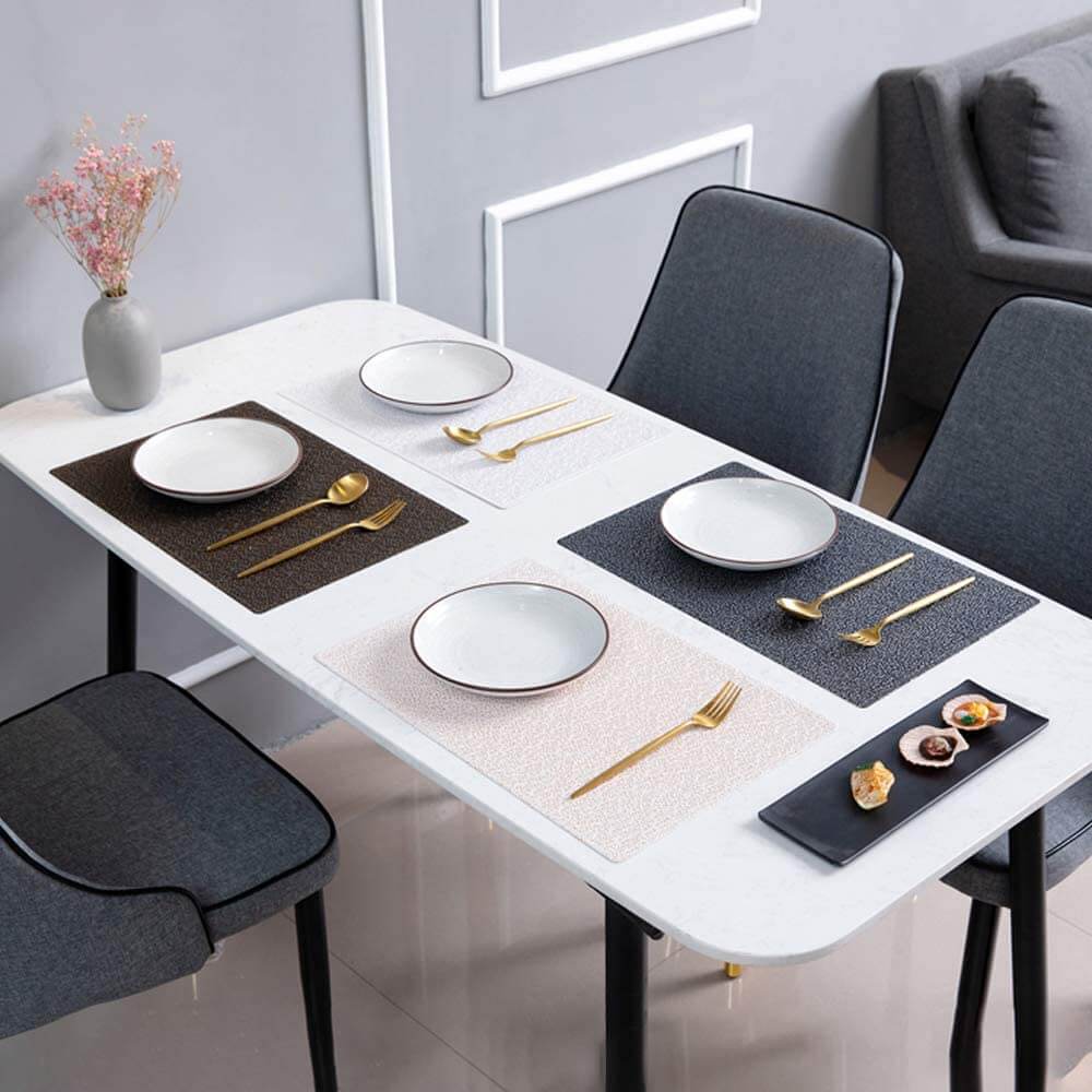 Set of 4 Embossed Pattern Leather Table Place Mats Washable Heat Resis ...