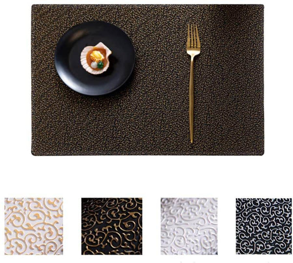 Set of 4 Embossed Pattern Leather Table Place Mats Washable Heat Resis ...