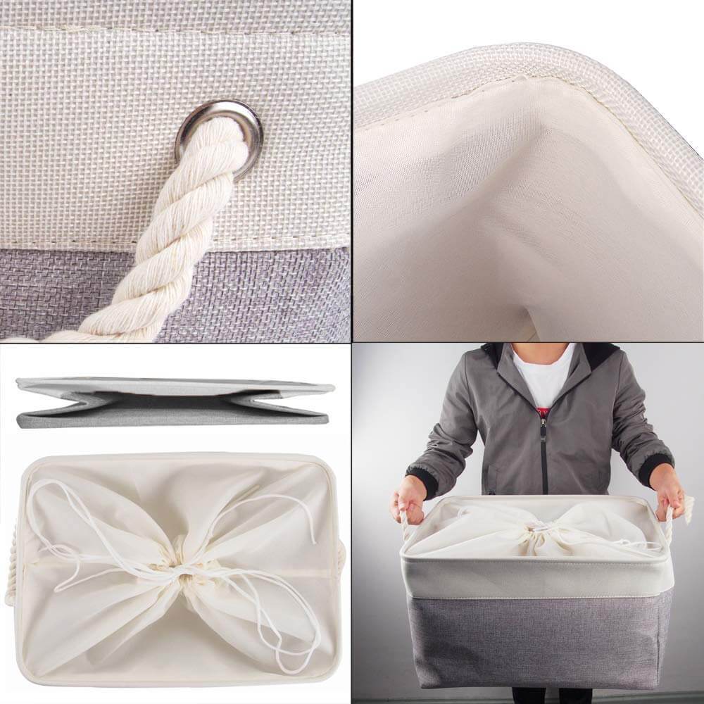 Fabric Storage Boxes for Cupboards(Grey White) | Mangata